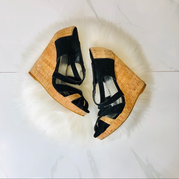 bebe | Shoes | Bebe Cork Peeptoe Wedges | Poshmark